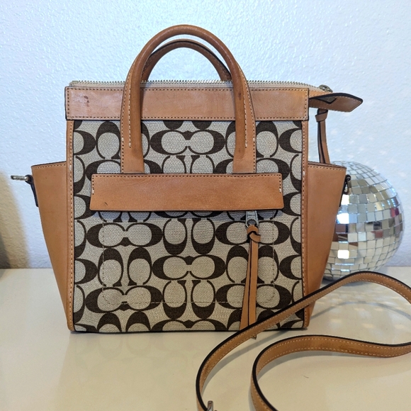 Coach | Bags | Coach Bleecker Khaki Vachetta Signature Mini Riley ...